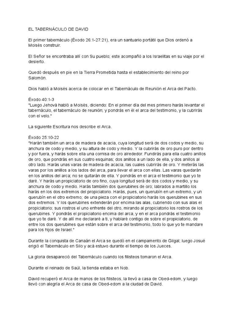 El Tabernáculo de David | PDF | Arca de la Alianza | Templo en jerusalén