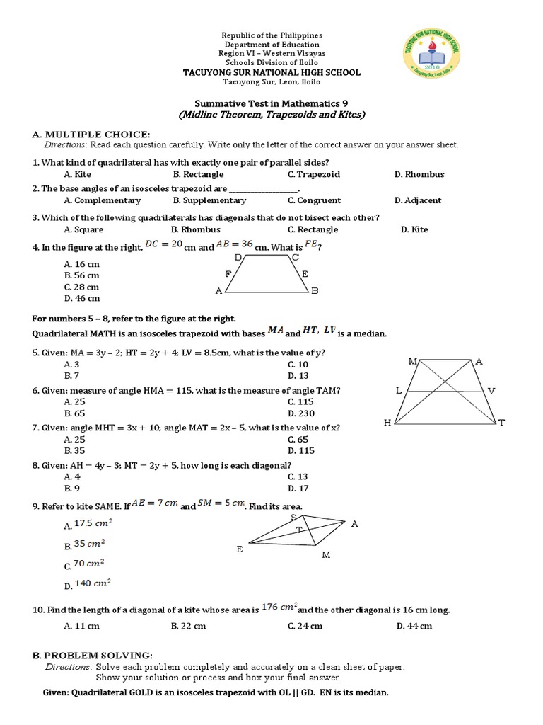 Summative Test (Math 9) 2 | PDF | Rectangle | Elementary Mathematics