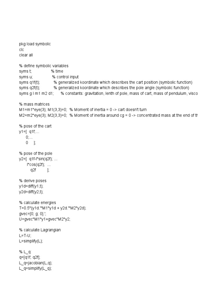 Matlab Pendulum | PDF
