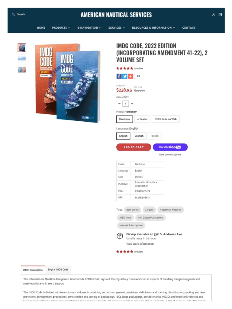 Screencapture Amnautical Products Imdg Code 2022 Edition Incorporating ...