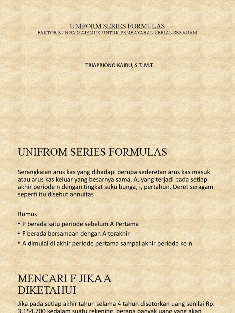 Uniform Series Formulas | PDF