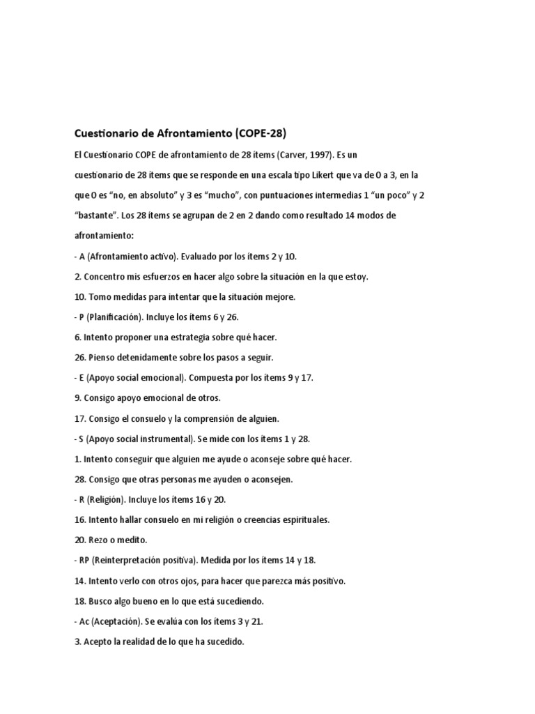Cuestionario COPE-28 de Afrontamiento | PDF