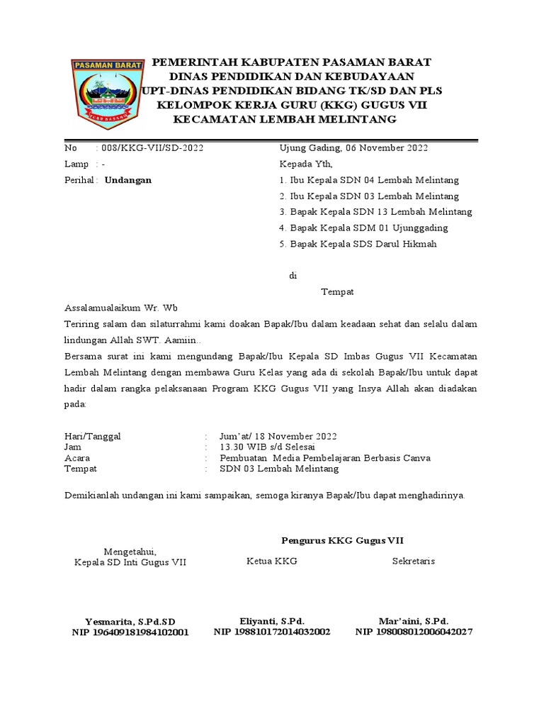 Surat Undangan KKG | PDF