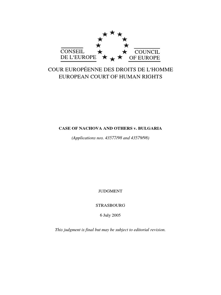Case of Nachova and Others v. Bulgaria PDF | PDF | Prosecutor | Arrest