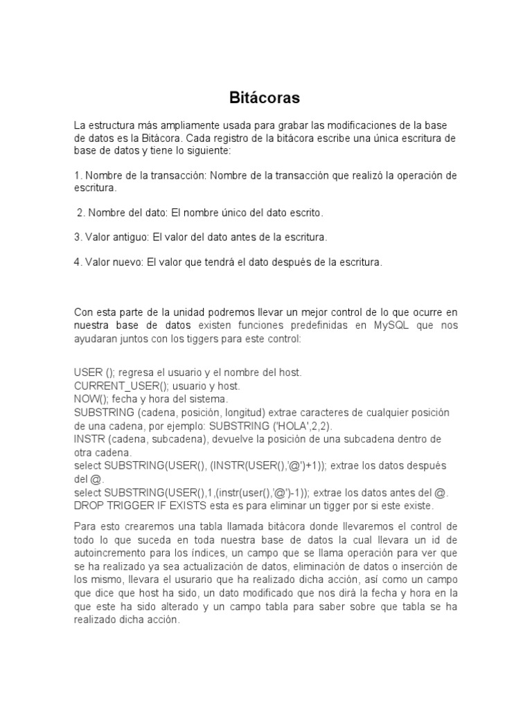 Estructura de Bitácora en Bases de Datos | PDF | Recuperación de ...