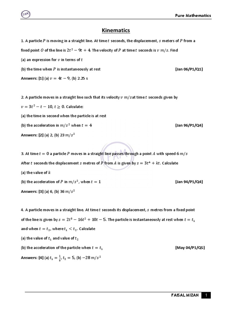 Kinematics-IGCSE Pure Mathematics | PDF | Acceleration | Velocity