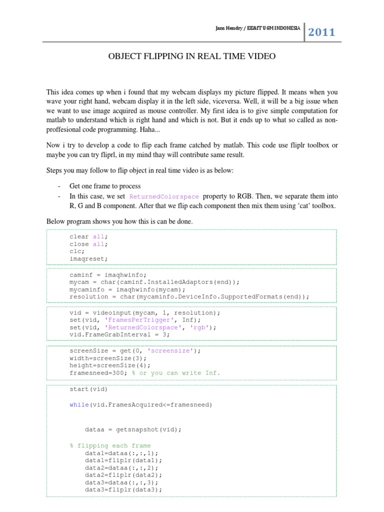 How To Flip Image in Real Time Video Using Matlab | PDF