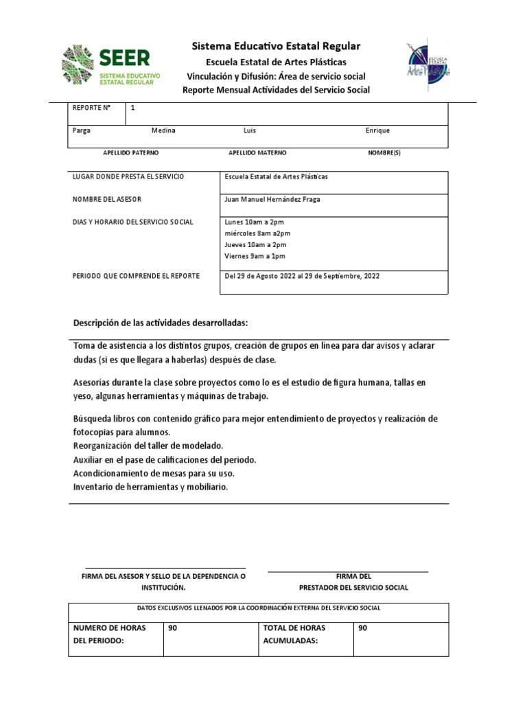 Formato Reporte Mensual Servicio Social | PDF