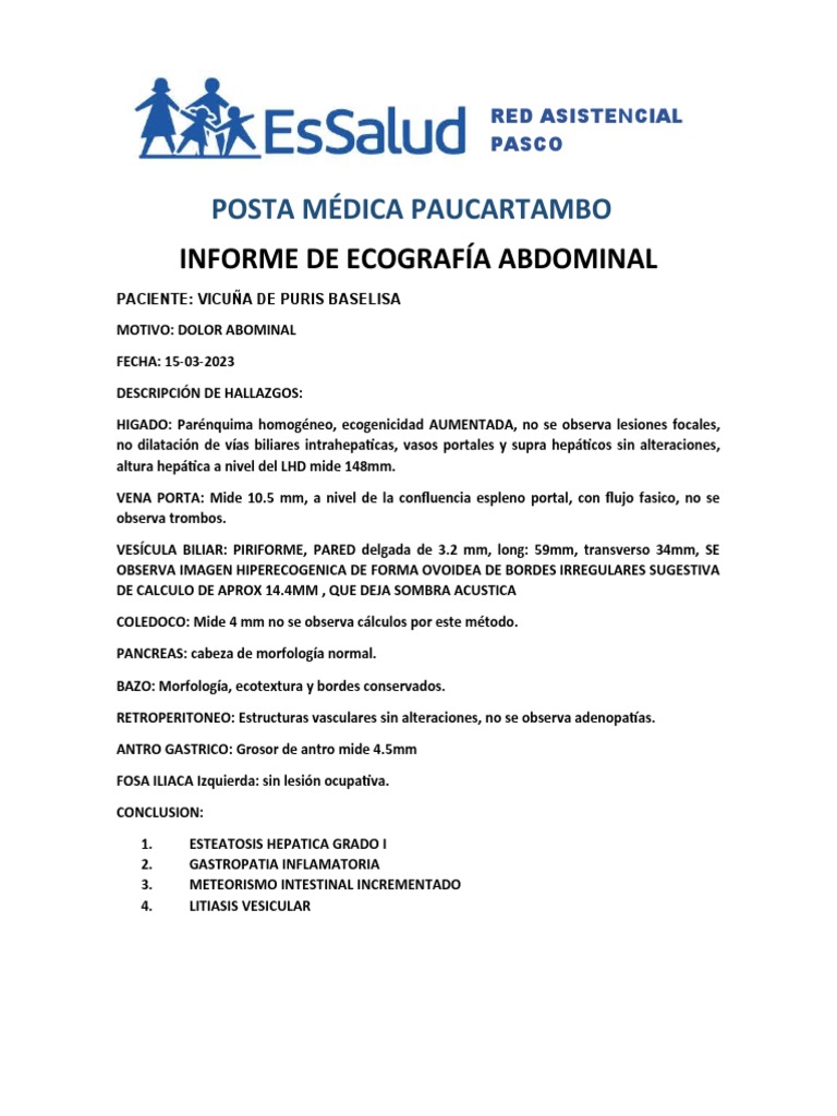 Informe de Ecografia Abdominal | PDF