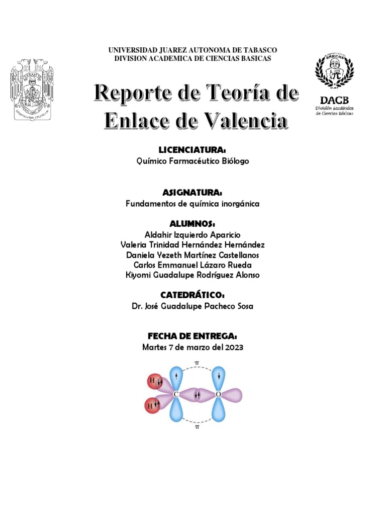 Reporte - Teoría de Enlace de Valencia | PDF | Enlace químico | Enlace covalente