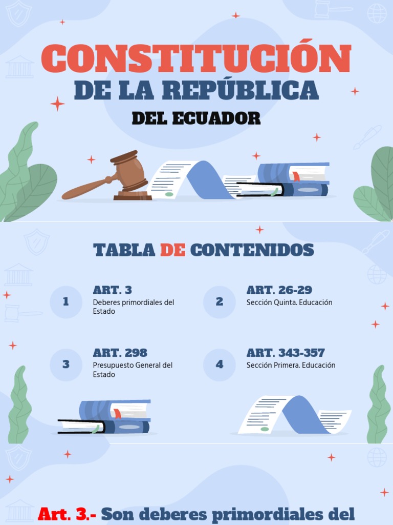 Presentación Constitucion de La Republica Del Ecuador PDF | PDF | Educación más alta | Literatura