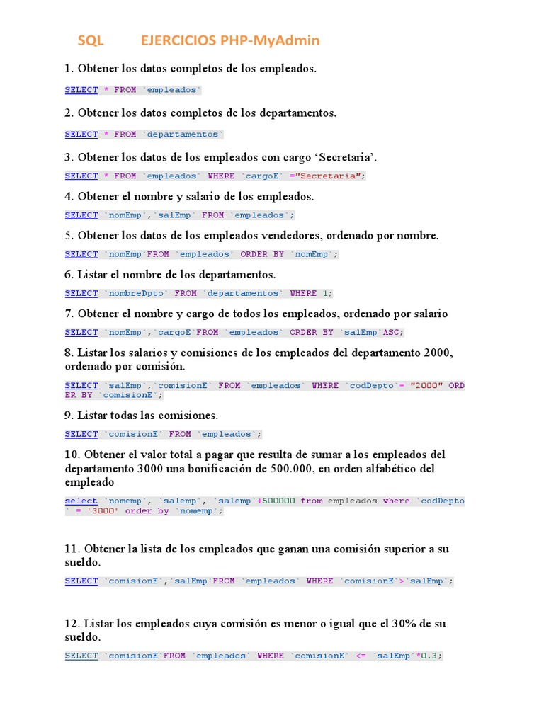 ejerciciosconsultasSQL PHPMyAdmin | PDF | SQL