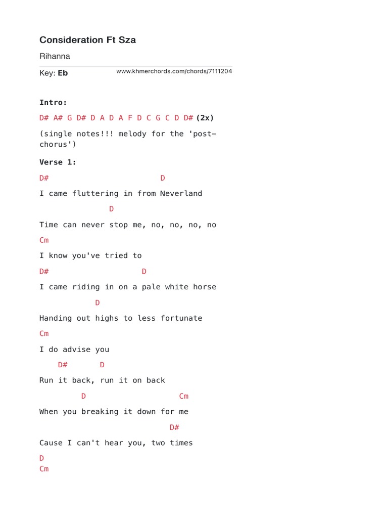 Consideration FT Sza Chords - Rihanna | PDF | Song Structure | Musical ...