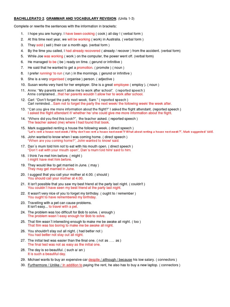 Grammar and Vocabulary Exercises for Baccalaureate | PDF | Languages ...