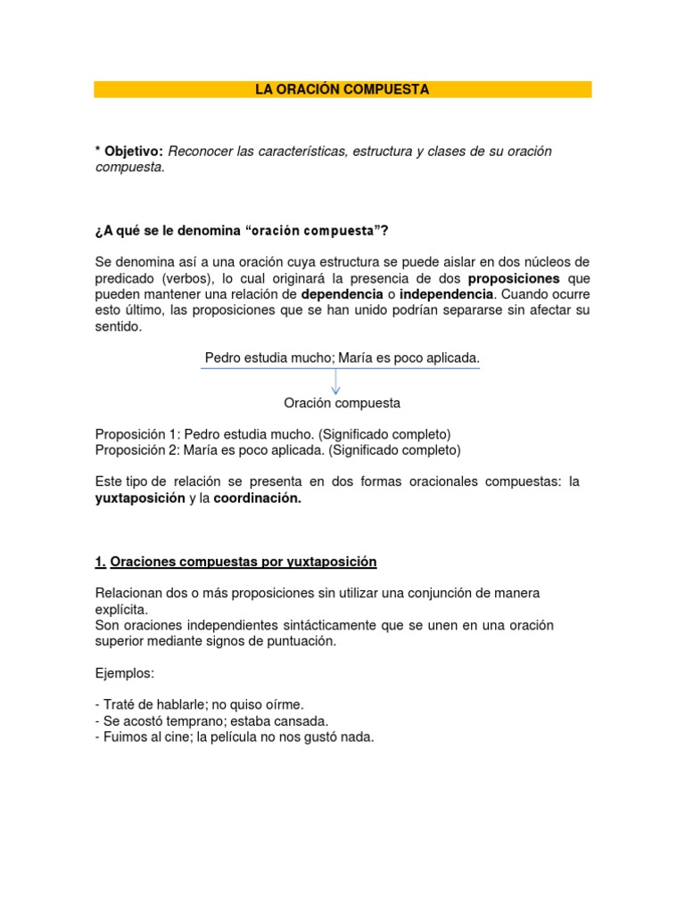La Oración Compuesta - 230213 - 201254 | PDF | Oración (Lingüística ...