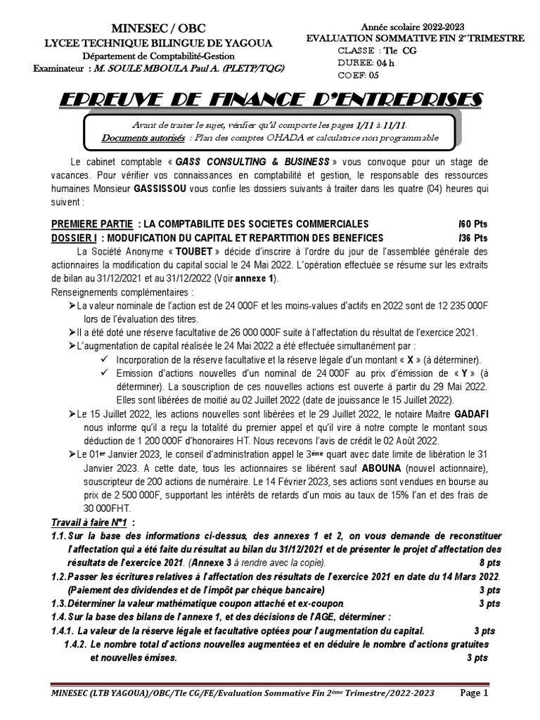 EVA. N°4. TRIM N°2 - LTBY - FE - Tle CG - 2022-2023 PDF | PDF ...