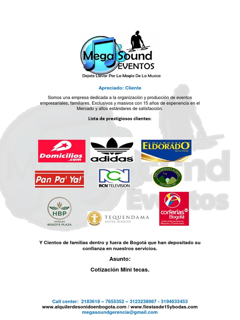 Cotizacion Minitecas Mega Sound Eventos | PDF | Diodo emisor de luz | Micrófono