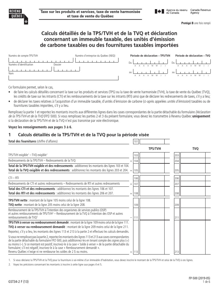 Déclaration TPS/TVQ FPZ-500 détaillée | PDF | Gouvernement | Économie
