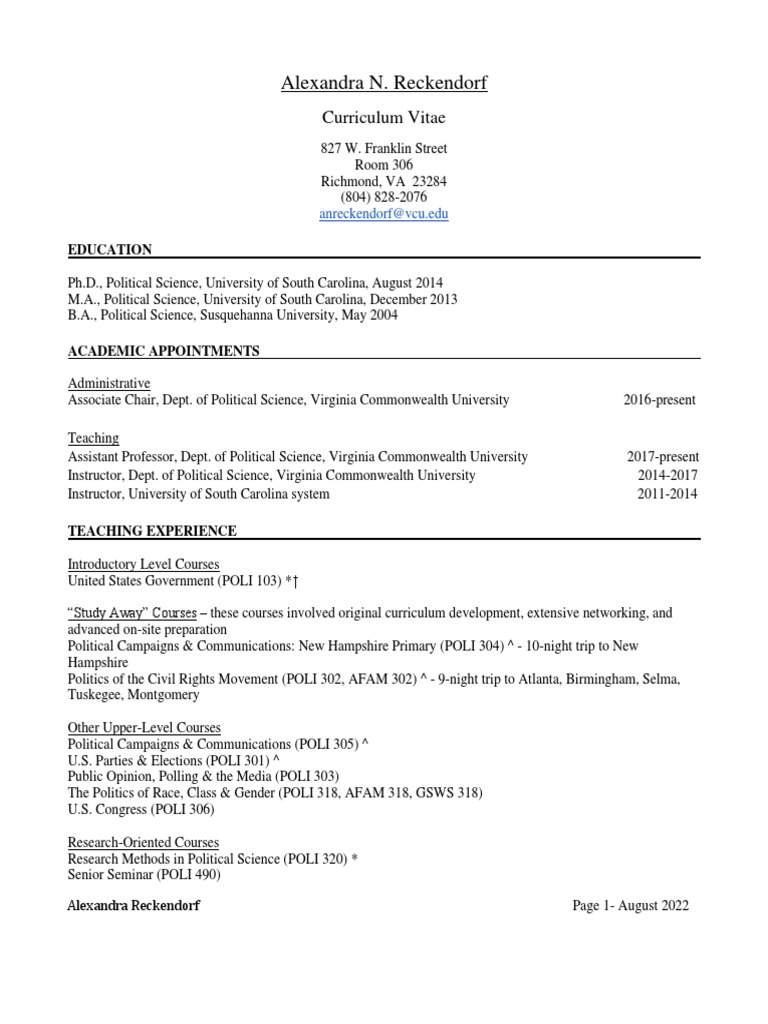 CV Alexandra Reckendorf 2 | PDF | Political Science | Science