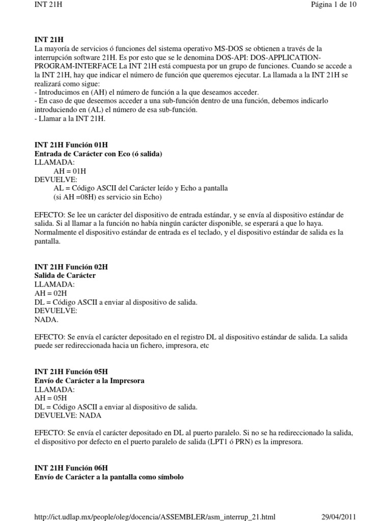 Interrupciones Del DOS PDF | PDF | Archivo de computadora | Puntero (Programación de computadora)