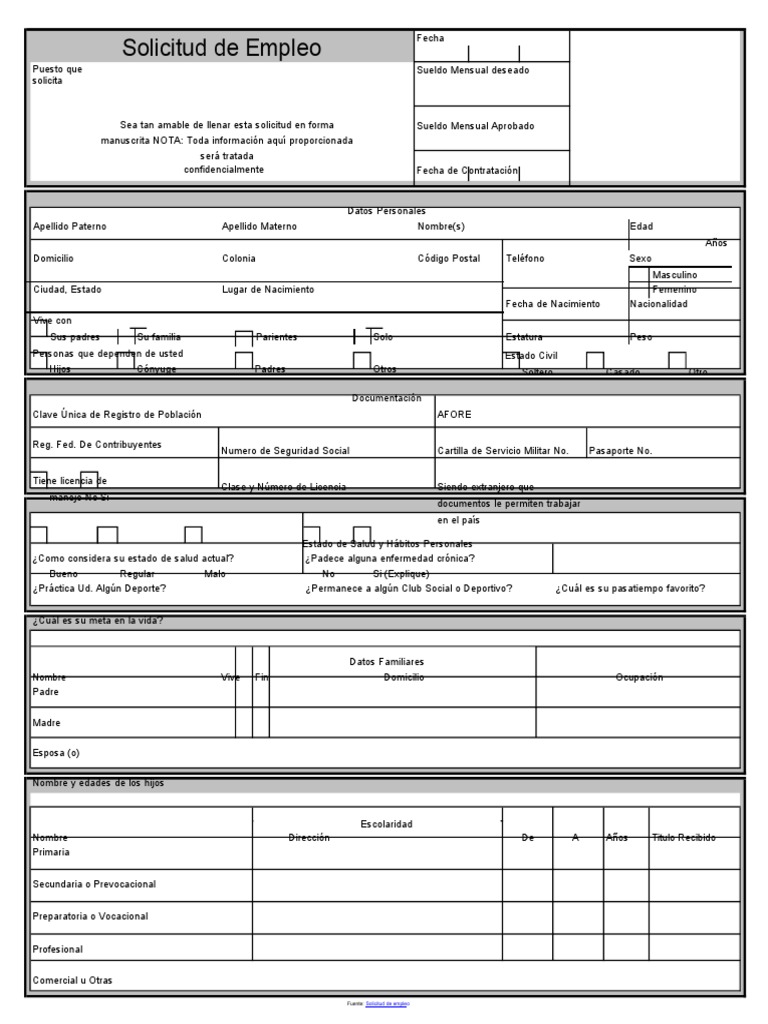 Solicitud Empleo Pdf Pdf