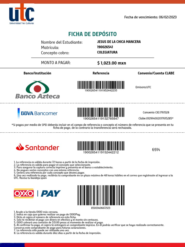 Ficha De Deposito De Pago Pdf Dinero Bancario