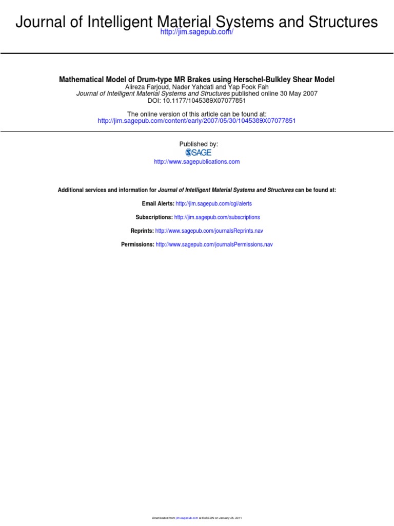 Mathematical Model of Drum-Type MR Brakes Using Herschel-Bulkley Shear ...