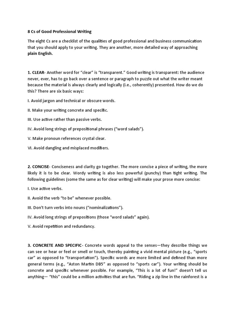 8 Cs of Good Professional Writing | PDF | Noun | Communication