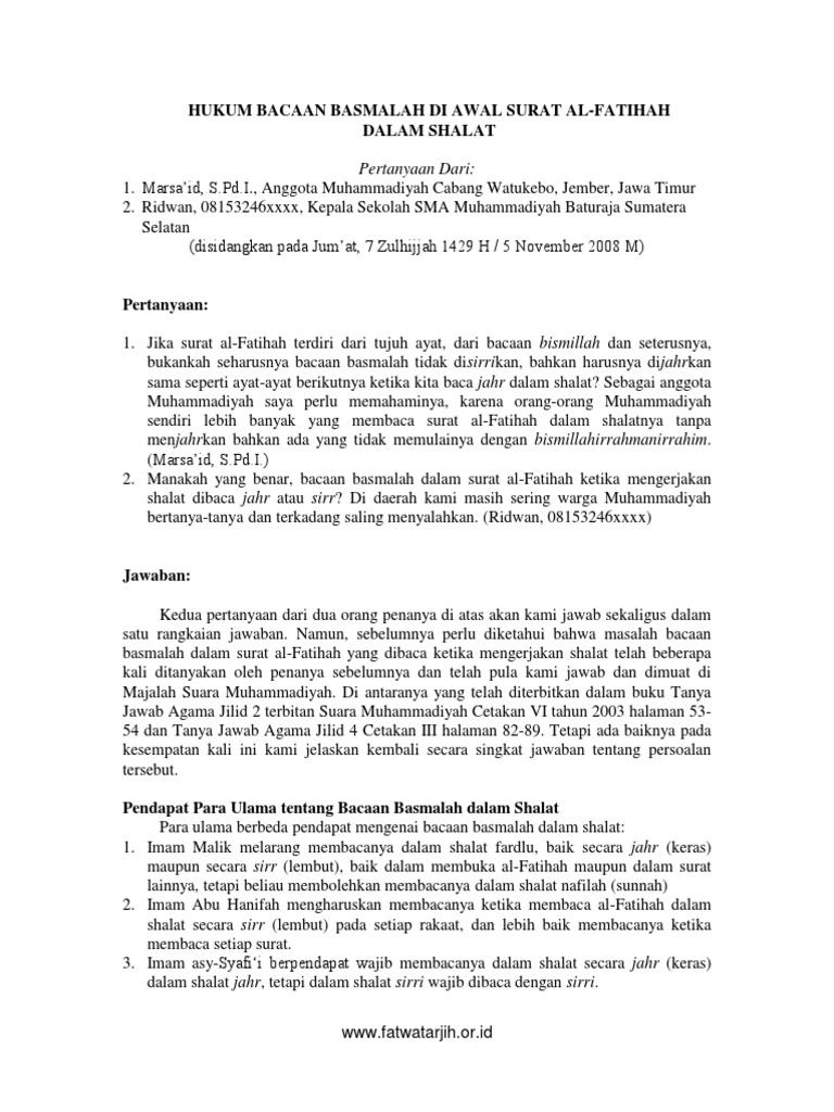 32 - Bacaan Basmalah Dalam Shalat | PDF