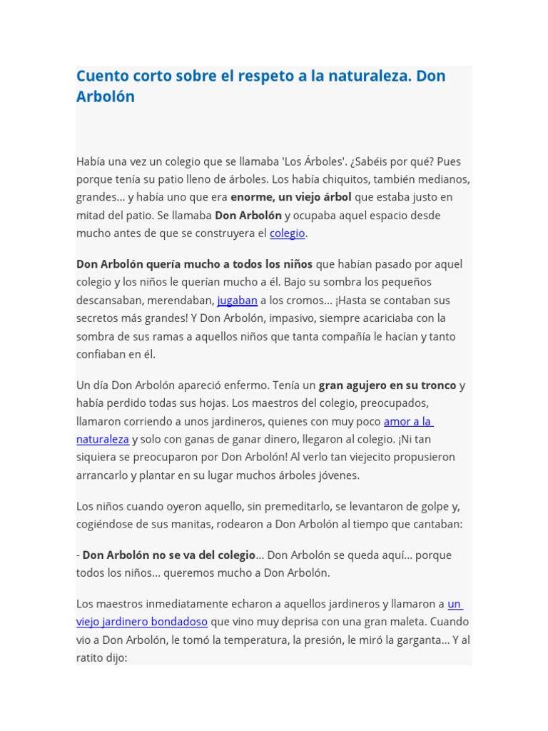 Cuento Corto Sobre El Respeto A La Naturaleza | PDF | Perdón | Empatía