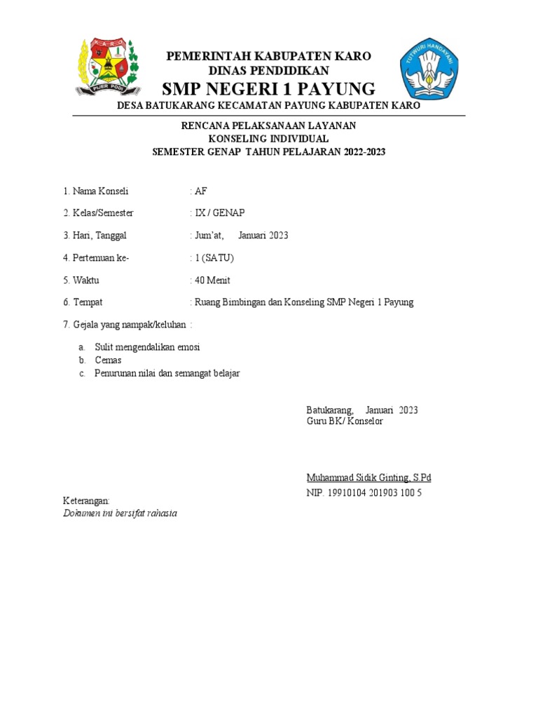 RPL Konseling Individual | PDF