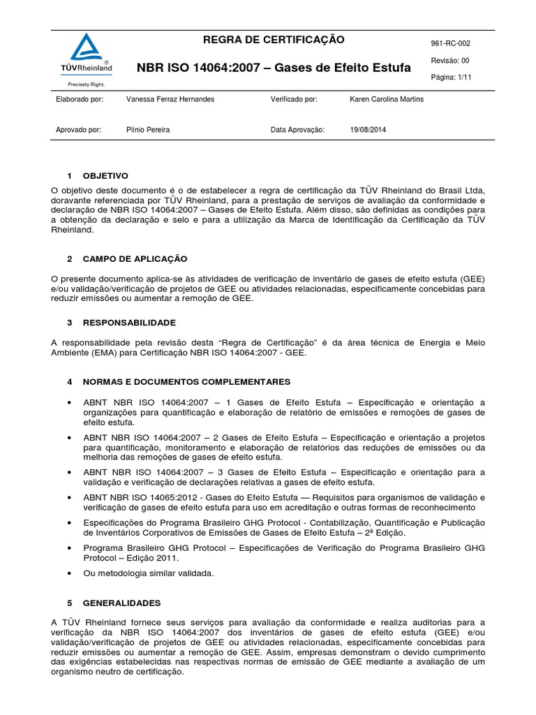 Certificação NBR ISO 14064:2007 - GEE | PDF | Gás de efeito estufa ...