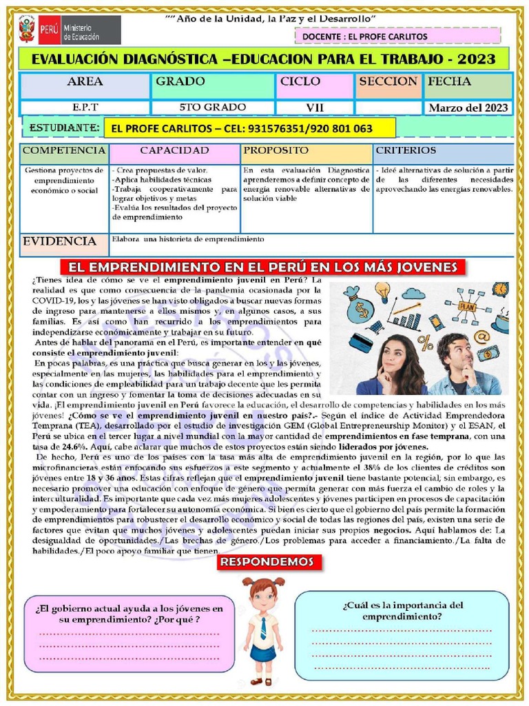 Evaluacion Diagnostica - 5to Grado-Ept - 00001 | PDF