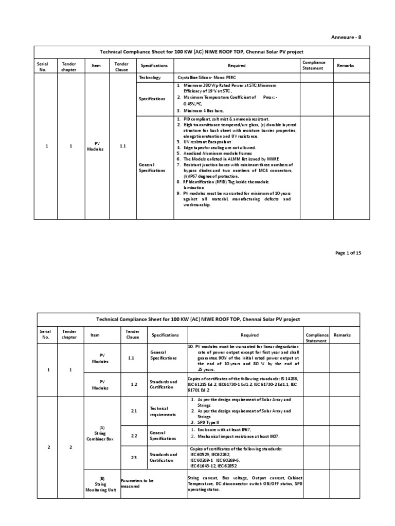 100KW Hybrid Roof-Top SPV Annexure8 | PDF | Photovoltaic System | Photovoltaics