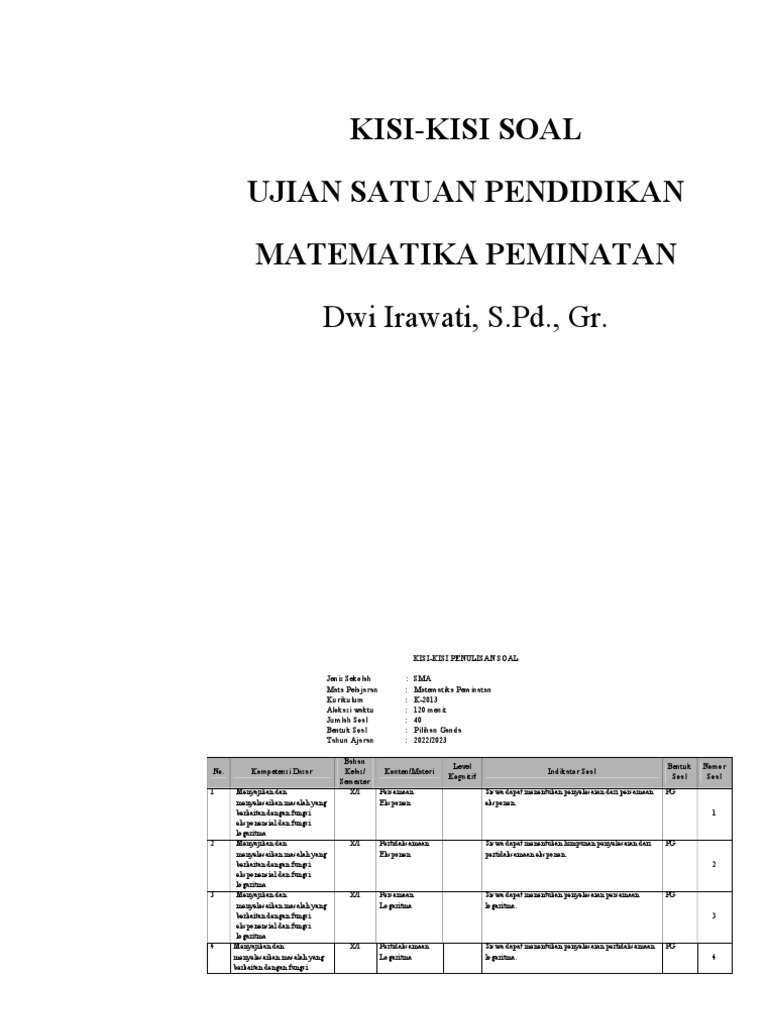 Kisi-Kisi Usp Math Minat Tahun 2023 | PDF | Metode & Bahan Ajar