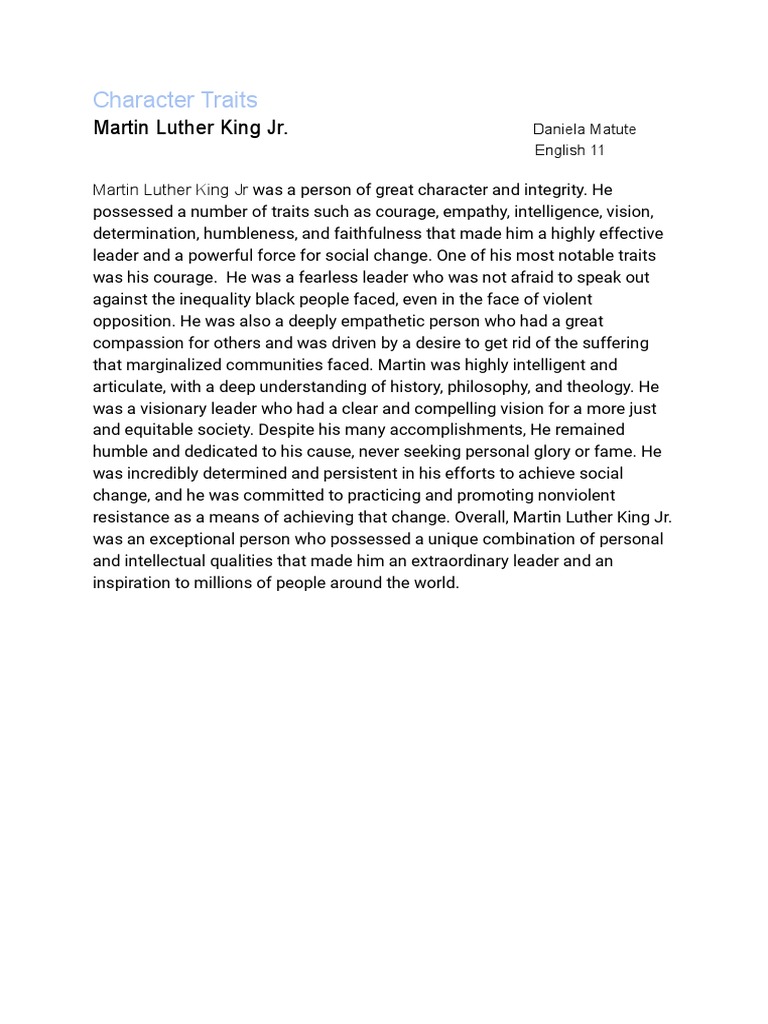 Character Traits Daniela M | PDF | Politics