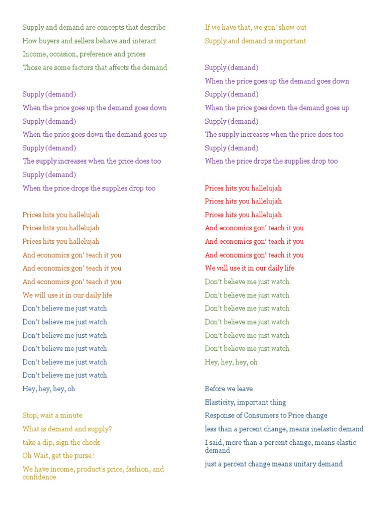 Supply and Demand Song Lyrics | PDF | Demand | Prices