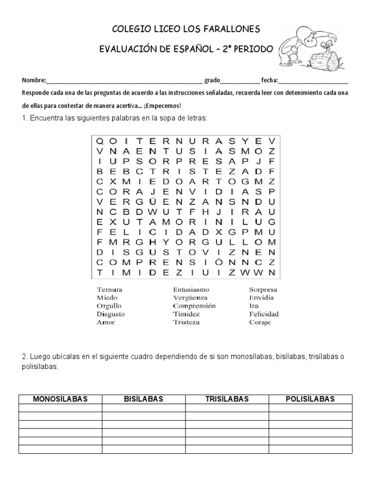 EVALUACION ESPAÑOL 2°P | PDF