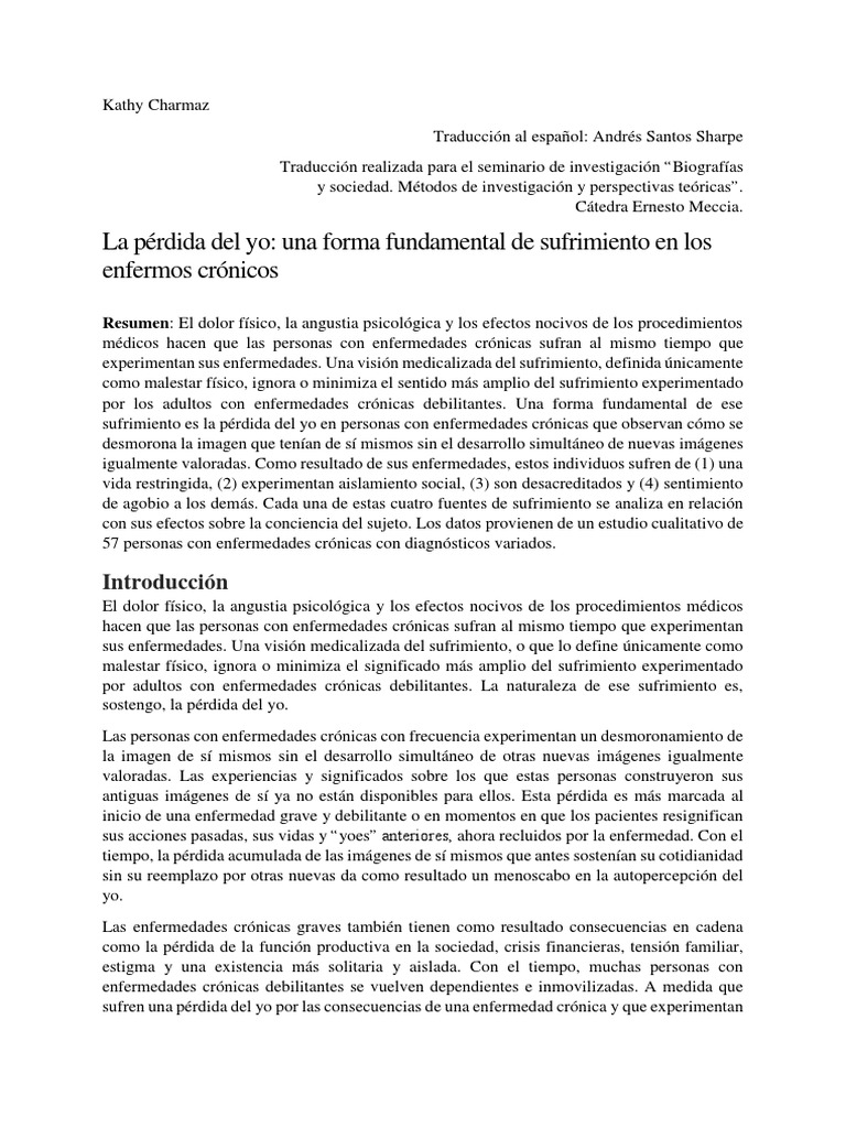 Kathy Charmaz - La Pérdida Del Yo | PDF | Soledad | Experiencia