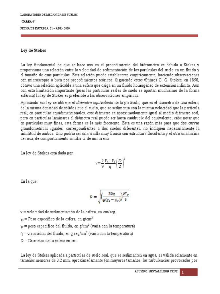Ley de Stokes | PDF | Física Aplicada e Interdisciplinaria | Ciencias fisicas