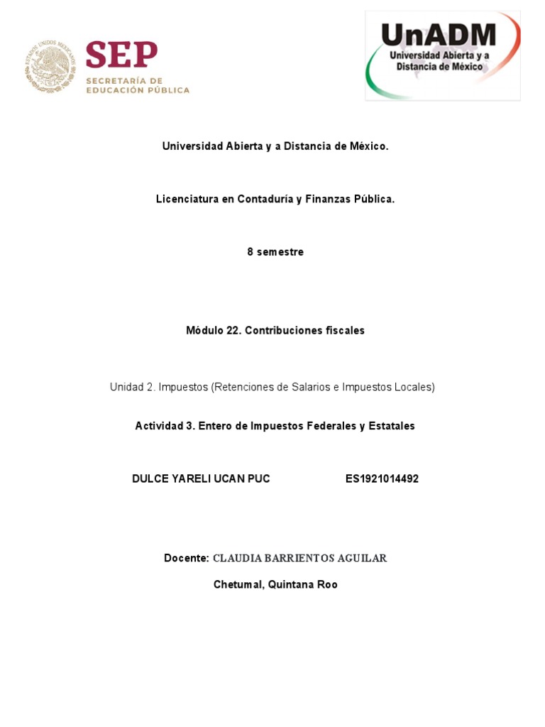 M22 U2 A3 Ucanpd | PDF | Impuestos | Impuesto sobre la renta