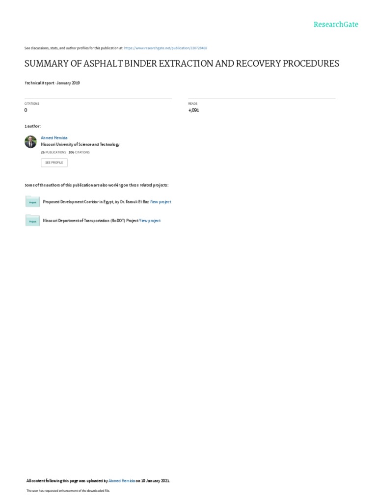 Summary of Asphalt Binder Extraction and Recovery Procedures | PDF ...