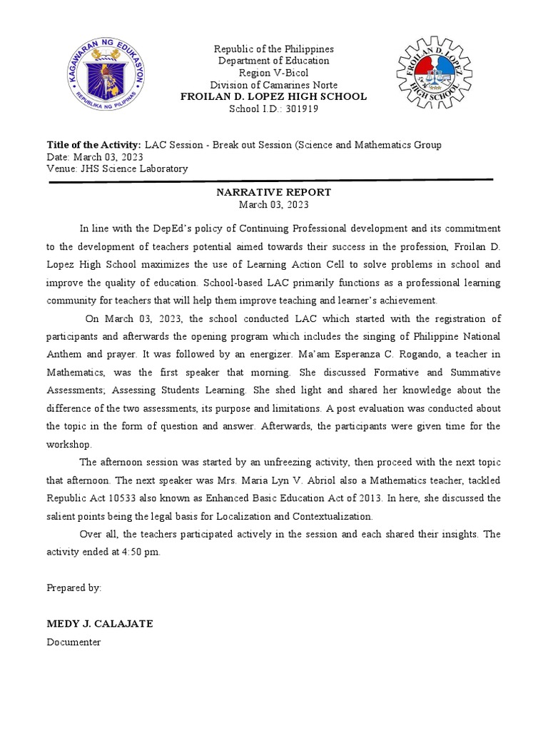 Narrative Report | PDF