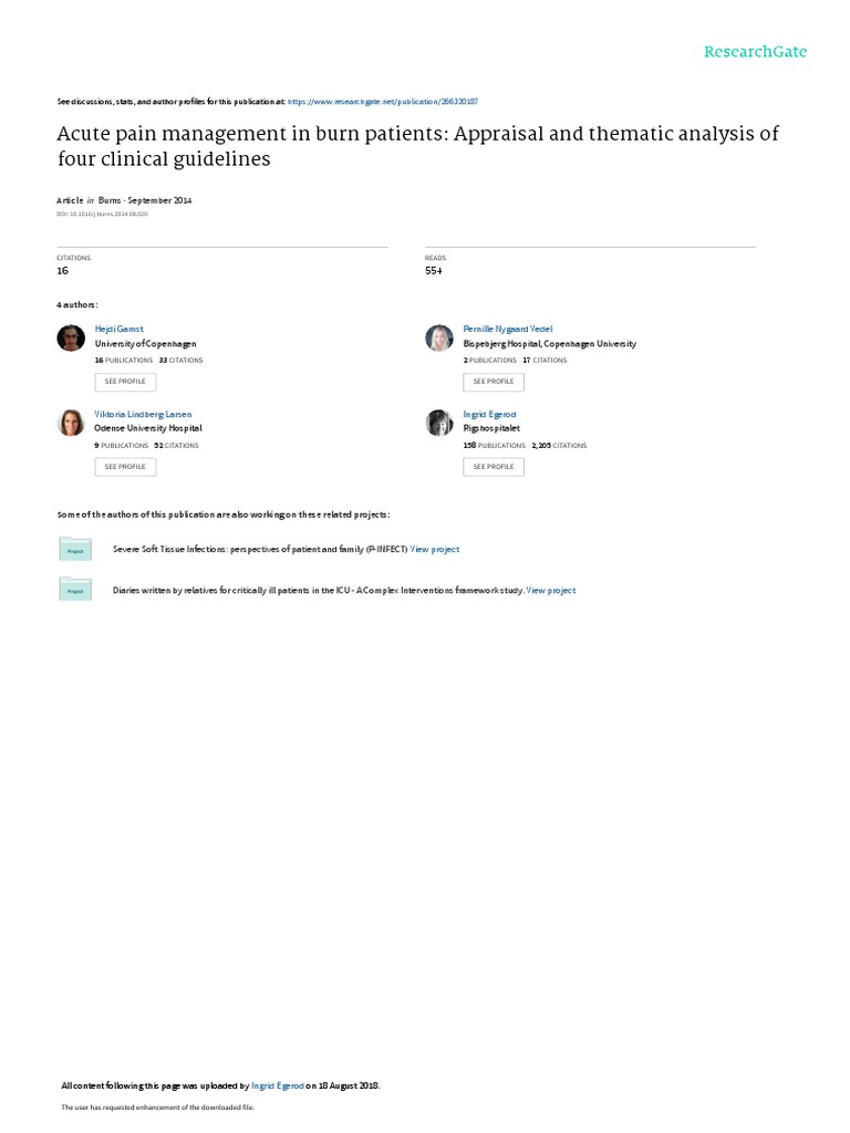 Acute Pain Management in Burn Patients PDF | PDF | Pain Management | Pain