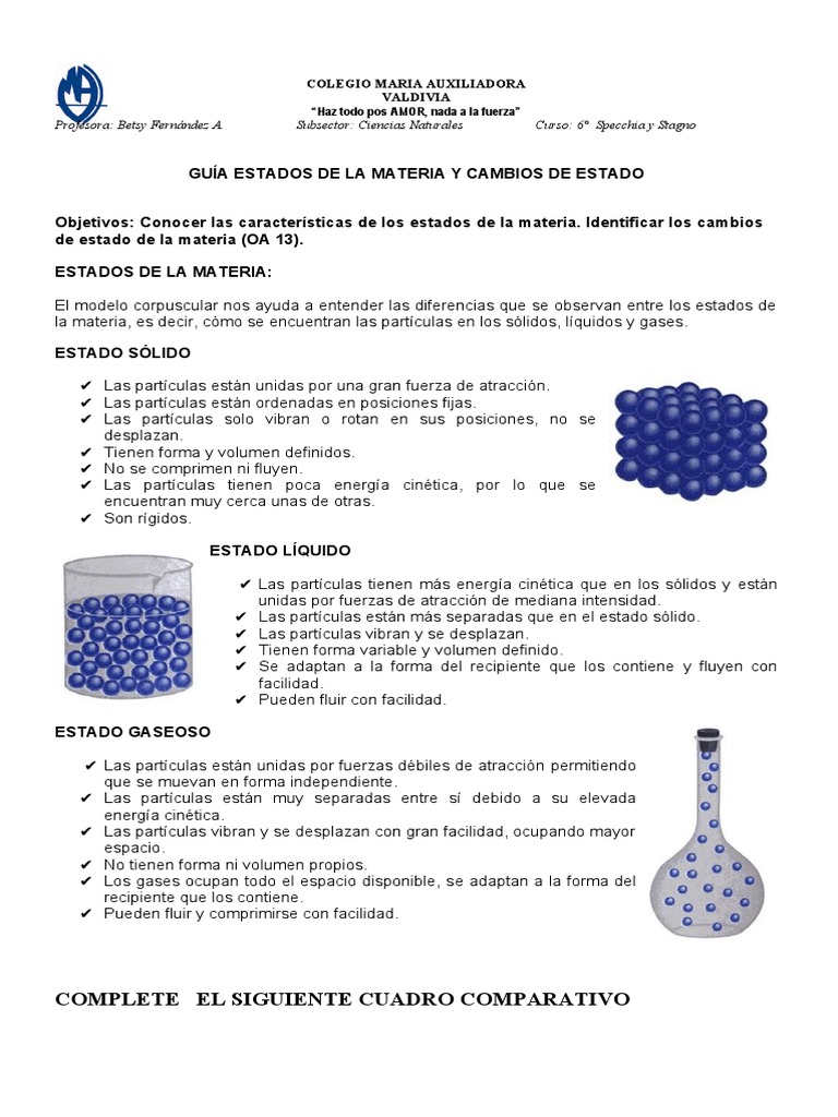 Guia Estados de La Materia y Cambios de Estado | PDF | Gases | Líquidos