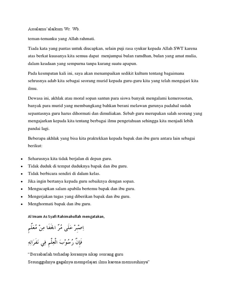 Kultum Ramadhan 1 Adab Kepada Guru | PDF