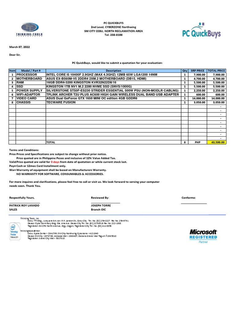 PC QUICKBUYS I5 10400f | PDF | Personal Computing | Manufactured Goods