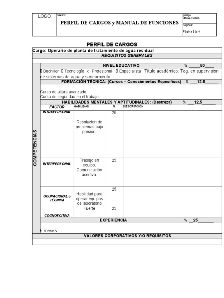 Perfil de Cargos y Manual de Funciones | PDF