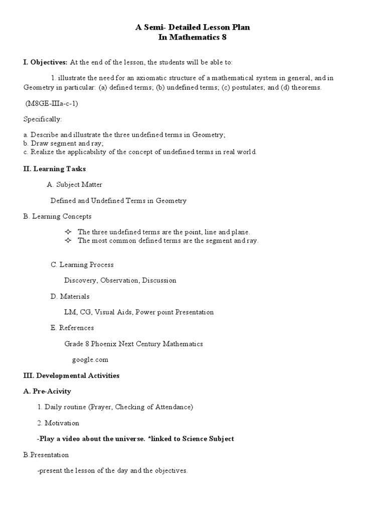 Undefined Geometry Terms for Students | PDF | Geometry | Line (Geometry)