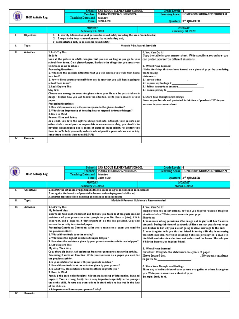 HGP Q3 Activity Log | PDF | Thought | Knowledge